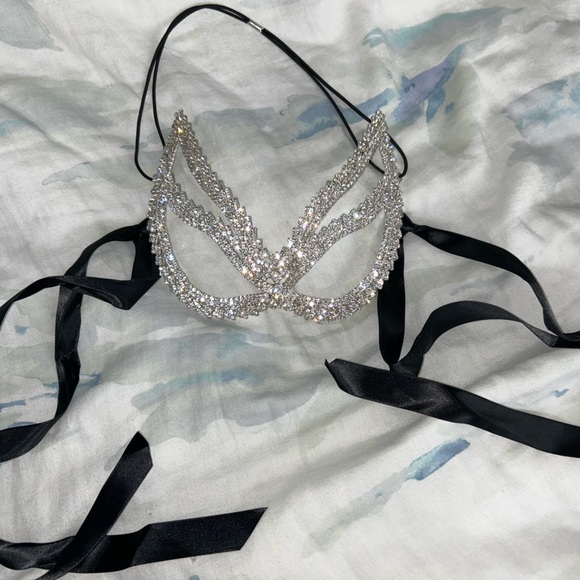 Accessories | Masquerade Rhinestone Mask With Black Ribbons | Poshmark